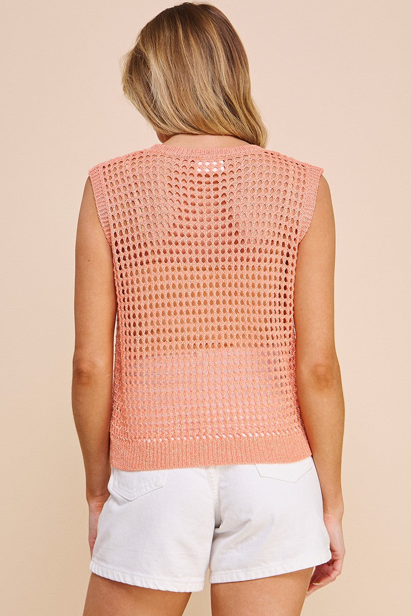 Peach crochet tank / Carole Cohen Collection