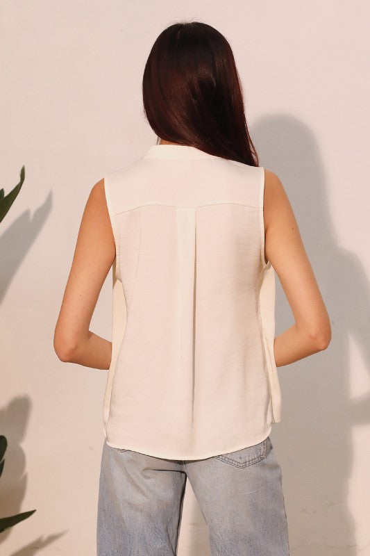 Mandy Pleated Tank Ivory 6146 | Carole Cohen Collection